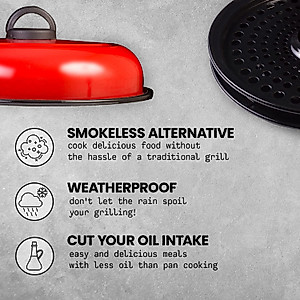 AsaTodo Indoor Smokeless Grill, Nonstick Stovetop Grill Pan and Plate for Inside Barbeques, Grills and Roasts, Easy to Clean Gas Stovetop Grill Plate and Pan, Perfect for Gas Stove Tops, Red