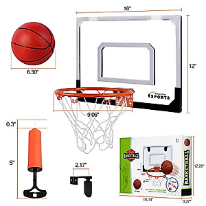 YIFUHH Indoor Basketball Hoop for Kids with Electronic Scoreboard and Sounds Mini Basketball Hoop Set with 3 Balls for Door & Wall for Adults Boys Teens 3 4 5 6 7 8 9 10 11 12