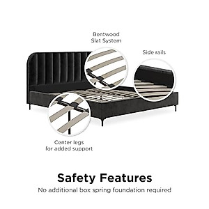 DHP Camilla Upholstered Platform Bed with Luxe Vertical Channel Tufted Headboard, No Box Spring Needed, King, Black Velvet