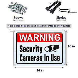 Video Surveillance in Use Sign,Warning Security Cameras in use Sign,Large 10x14 Inch Aluminum UV Ink Printed for House and Business (4-Pack)…