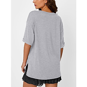 Trendy Queen Oversized Tshirts for Women Workout Plus Size Tops V Neck Short Sleeve Tunic Side Slit Outing T Shirts 2025 Spring Summer Casual Clothes Loose Fit Basic Tees Beach Vacation Grey XXL