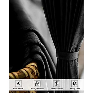 RIMEE Black Super Soft Velvet Curtains 108 inches Grommet, Super Thick Thermal Insulated Blackout Velvet Curtains Noise Reduction Velvet Drapes for Bedroom, 2 Panels