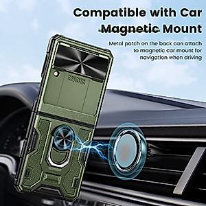 Caka for Galaxy Z Flip 3 Case, Z Flip 3 Case with Camera Cover, Hinge Protection& Kickstand with Built-in 360°Rotate Ring Stand Magnetic Protective Phone Case for Samsung Galaxy Z Flip 3 -Green