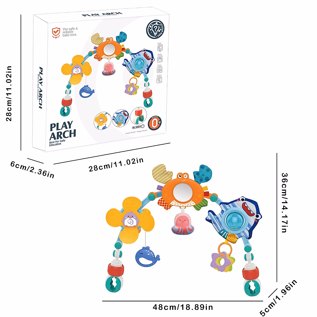HANMUN Baby Stroller Arch Toy，Infant Car Seat Toys Mobile for Baby Crib Bouncer Bassinet Toys，Newborns Sensory Activity Bjorn Bouncer Toy Bar，Suitable for 0 1 2 3 Years Old Infant & Toddlers（Ocean）