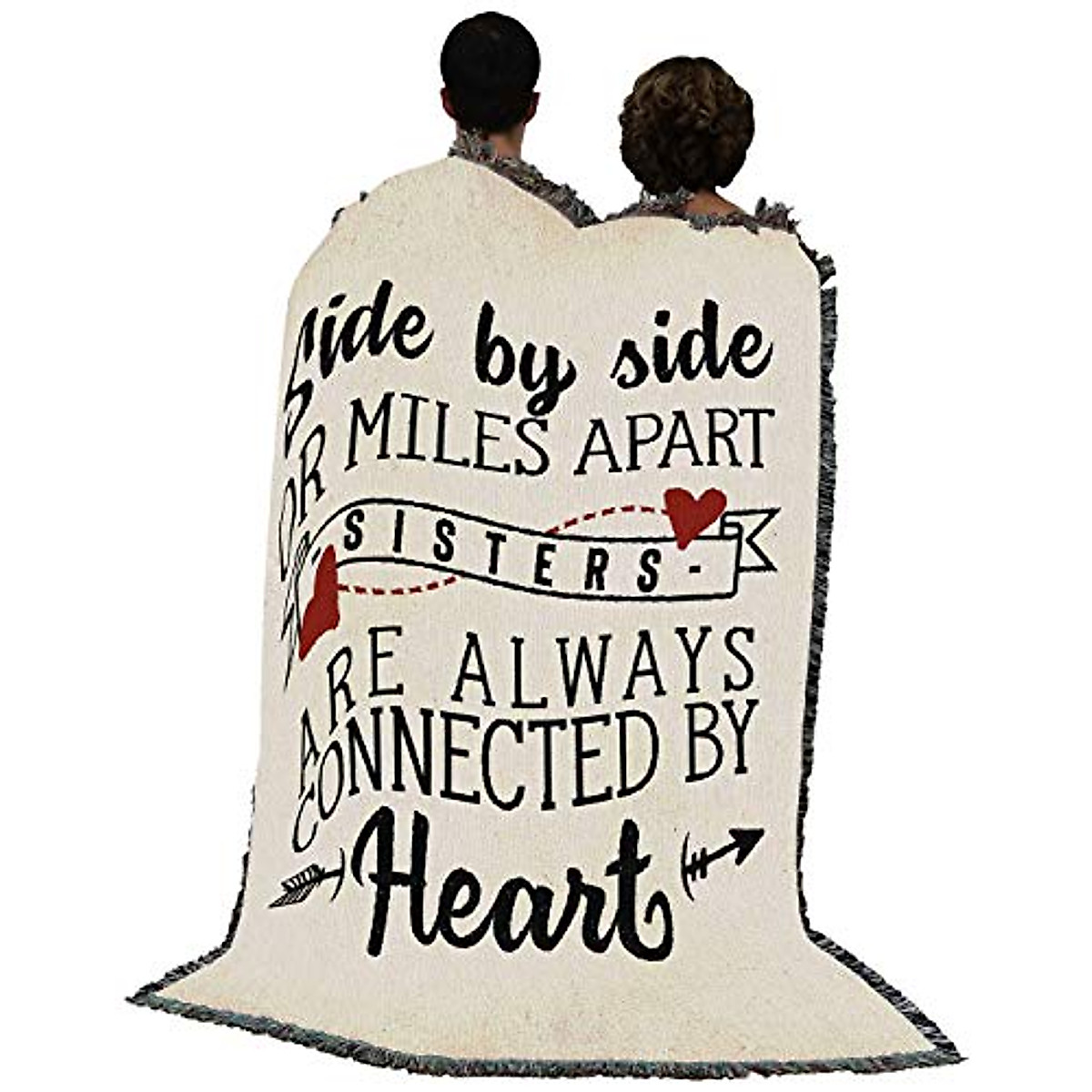 Pure Country Weavers Side by Side or Miles Apart Sisters are Always Connected by Heart Blanket - Gift Tapestry Throw Woven from Cotton - Made in The USA (72x54)