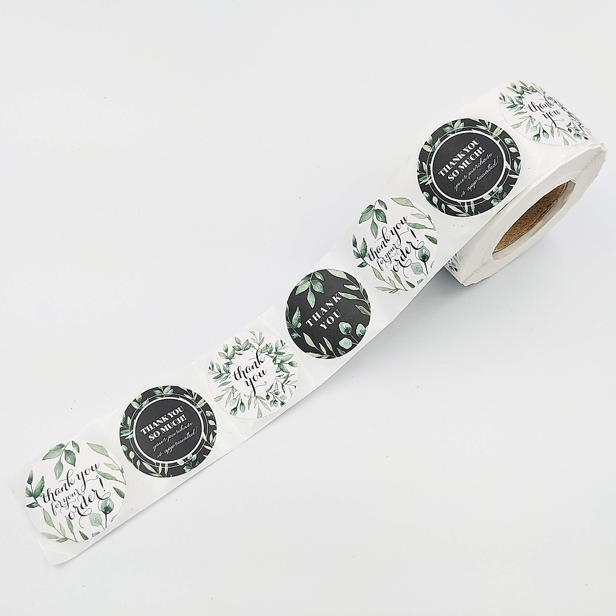 Gooji Business Thank You Stickers – 500Pcs Roll Greenery Thank You Stamp – 1.5 Inch Thank You Stickers for Packaging – 4 Designs – Ideal for Small Business, Boutiques