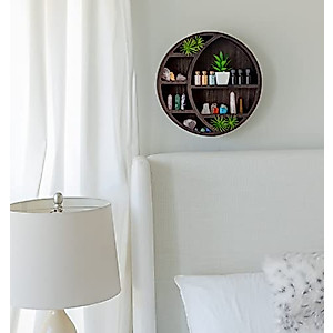 Crescent Moon Shelf Wall Decor - Rustic Wooden Moon Shelf for Crystals, Stones & Essential Oils - Wall-Mounted & Easy to Hang - Boho Shelf for Nursery or Bedrooms - 14 x 14 x 3.5 in. (Dark Brown)