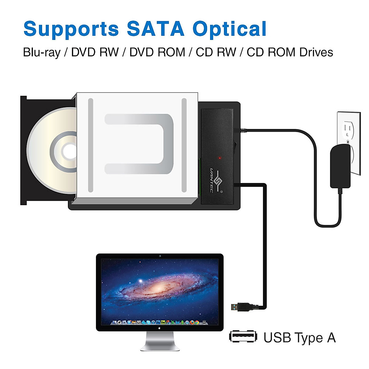 Vantec CB-ST00U3 NexStar USB 3.0 to SATA 6Gbps Optical/Storage Adapter, Black