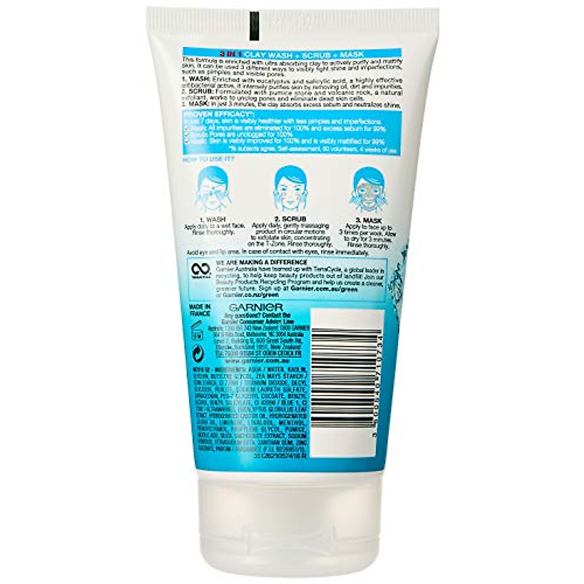Garnier Skin Naturals Pure 3in1 Wash+scrub+mask : 150ml.