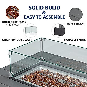 Propane Fire Pit Table 50,000 BTU 43" Outdoor Gas Table with Automatic Ignition and Tempered Glass Windshield for Porch, Patio, Yard, Garden