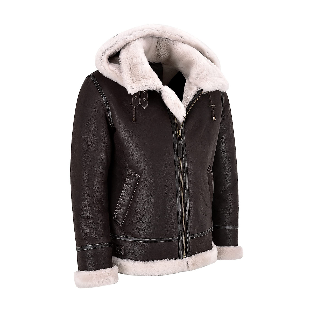 Men's Aviator RAF Classic B3 Sheepskin Bomber Flying Real Leather Jacket 116117 (XL, Brown/Beige)