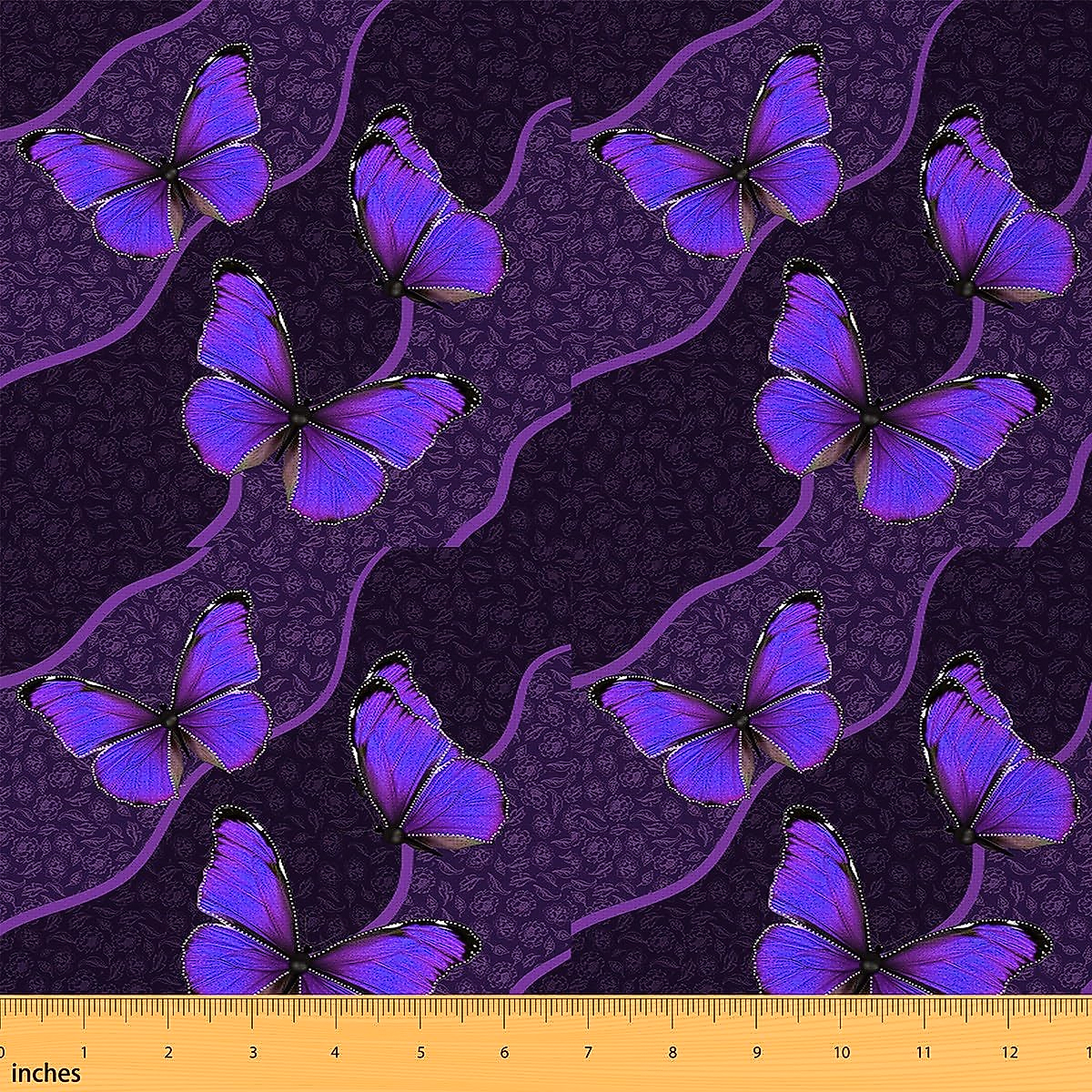 Feelyou Butterfly Fabric by The Yard 1 Yard Butterflies Botanical Floral Print Decorative Waterproof Outdoor Fabric Geometric Stripes Upholstery Fabric for Chairs Purple DIY Reupholstery Fabric