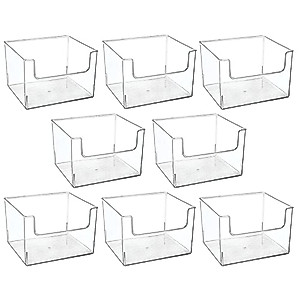 mDesign Modern Plastic Open Front Dip Storage Organizer Bin Basket for Closet Organization - Shelf, Cubby, Cabinet, and Cupboard Organizing Decor - Ligne Collection - 8 Pack - Clear