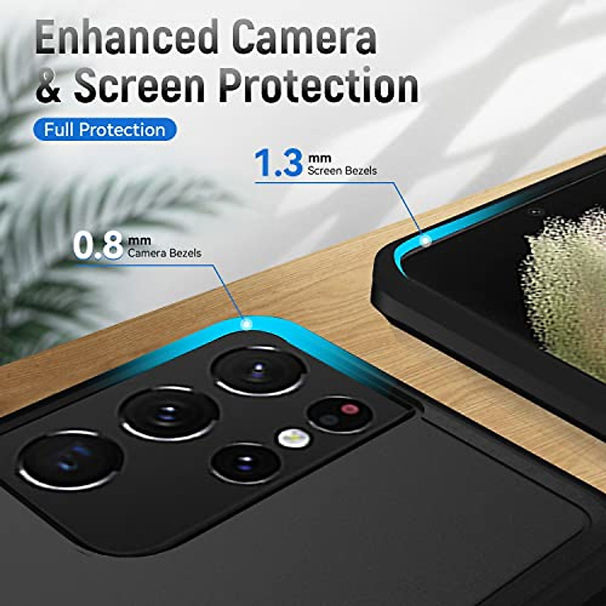 YmhxcY Samsung S21 Ultra Case with 2 Pack 3D Curved Screen Protector, [Military-Grade] 360°Finger Ring Holder Shockproof Protective Case -Black