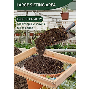 Soil Sifter,Dirt Sifter for Gardening Rock Sifter for Rocks Compost Sifter Wooden Sifting Screen,Garden Sieve for Pellet/Gravel/Soil/Leaves,Garden Tool 15.7" x11.8”x2.8” with 1/5” Mesh…