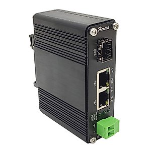 Hereta Gigabit Industrial Ethernet Media Converter POE+ 30W Aluminum Case 2 RJ45 Port 1 SFP Port Supports External SFP Modules 12~48V DC Input Power