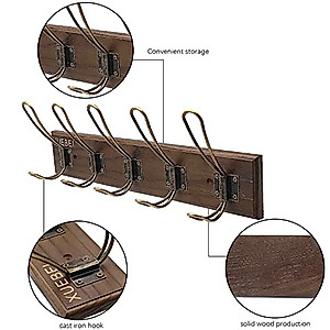 XUEBEI Rustic Wall Mounted Coat Rack Shelf-Brown Wooden Country Style 16" with 5 Rustic Hooks-Solid Wood Forkitchen,Bedroom Hanging Clothes,Hats,Purse, Keys (C-Bronze Hook)