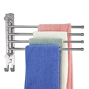 Swivel Towel Rack for Bathroom OHIYO 14inch 4 Arm Swing Out Towel Rack Wall Mounted SUS304 Stainless Steel Space Saving Swing Arm Towel Rack Towel Holder for Bathroom