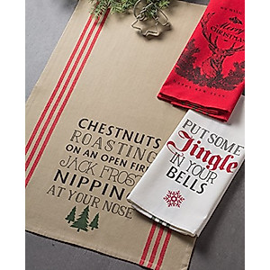 DII Holiday Collection Vintage Print Dishtowel Set, 18x28, Christmas Stag, 3 Piece