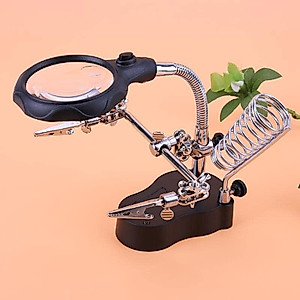 Adjustable Helping Hands Soldering Station, 3.5X 12X Magnifying Glass LED Lighted Magnifier with Auxiliary Clips Alligator Clamp Repair Tools Kit for Craft Carving Soldering, Assembly (Modern)