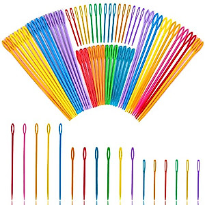 LOVEINUSA 100PCS Plastic Needles for Kids, Large Eye Yarn Needles Kids Colorful Weaving Needles for DIY Stitchery Plastic Sewing Needles Tapestry