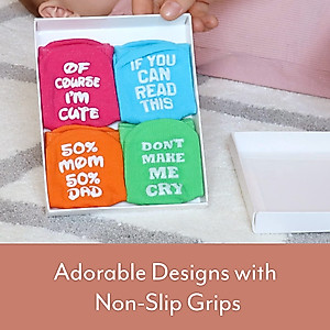 Mommachi Baby Boy Essentials Holiday Gift, Newborn Baby Boy Gifts – Blue Baby Boy Socks 6-12 Months, the Ideal Blue Set Newborn Gifts – 4 Pairs of Baby Boy Socks with Gift Box