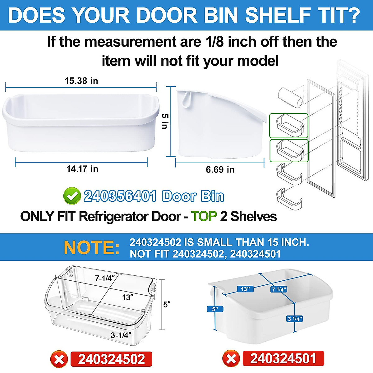 [2 PACK] UPGRADED 240356401 Refrigerator Door Bin Compatible with Frigidaire Door Shelf Replacement Parts FFSS2614QS4A, FFHS2611PFEA, FFSS2614QE6A, FFHS2622MSYA, FFHS2611LBRA, FFHS2622MS0 Door Shelf