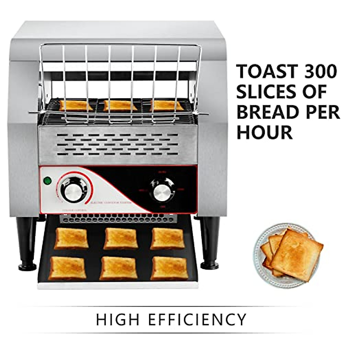 Conveyor Commercial Toaster, Electric Stainless Steel Toaster 300 PCS/H 2.2KW Countertop Toaster Heavy Duty 100% 304 Foodgrade Silver Bread Toaster for Home Restaurants Bakery Use