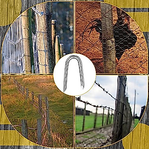 Therwen U Shaped Nails Wire Fence Staples Nails, 1 Inch Steel Fencing Spike, Galvanized U Shaped Fasteners Spike for Fixing Wire Woven and Mesh Fencing, Corrosion and Rust Resistant(500 Pcs)