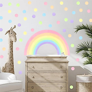 Colorful Rainbow Wall Decals Large Rainbow Wall Stickers Circle Polka Dots Wall Stickers Watercolor Rainbow Wall Decals for Girls Bedroom Nursery Kids Room
