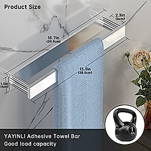 YAYINLI Towel Racks for Bathroom Wall Mounted, Small Bathroom Towel Holder Storage for Rolled Towels, SUS 304 Stainless Steel Adhesive Towel Bar, Silver 15.1 Inch