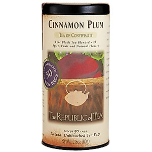 The Republic of Tea Cinnamon Plum Tea, 2.8 oz Tin, 50 Tea Bags, Spiced Black Tea | Caffeinated Tea