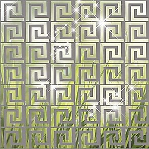 24 Pcs Wall Geometric Greek Mirror Stickers Removable Acrylic Geometric Greek Key Wall Decals Peel and Stick Art Adhesive Mirror Stickers for DIY Home Living Room Bedroom Decor (Silver, 24 Pieces)