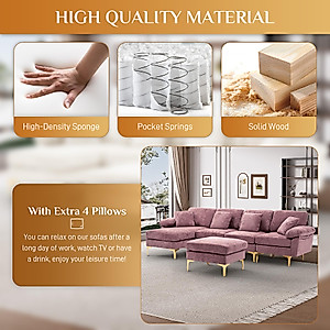 Wrofly U-Shaped Sectional Sofa Couch, 114" Comfy Convertible 4 Seat Sofa with Chaise Lounge & Ottoman, Modern Oversized Deep Seat Sleeper Sofa Set for Living Room Apartment, Purple Velvet