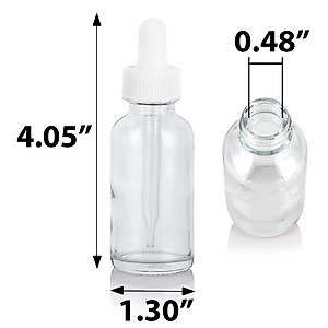 JUVITUS 1 oz / 30 ml Clear Glass Boston Round Bottle with White Dropper (24 pack) + Funnel