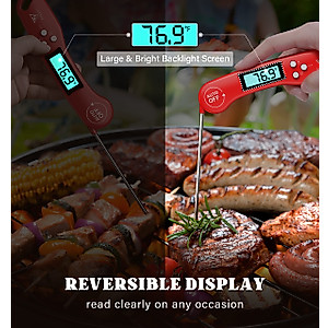DOQAUS Digital Meat Thermometer, Instant Read Food Thermometer for Cooking, Kitchen Thermometer Probe with Backlit & Reversible Display, Cooking Thermometer Temperature for Turkey Grill BBQ Candy