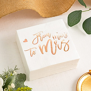 Calculs From Miss to Mrs Bridal Shower Beverage Napkin Rose Gold Foil for Bachelorette/Engagement Party Paper Table Supplies 55 Pieces