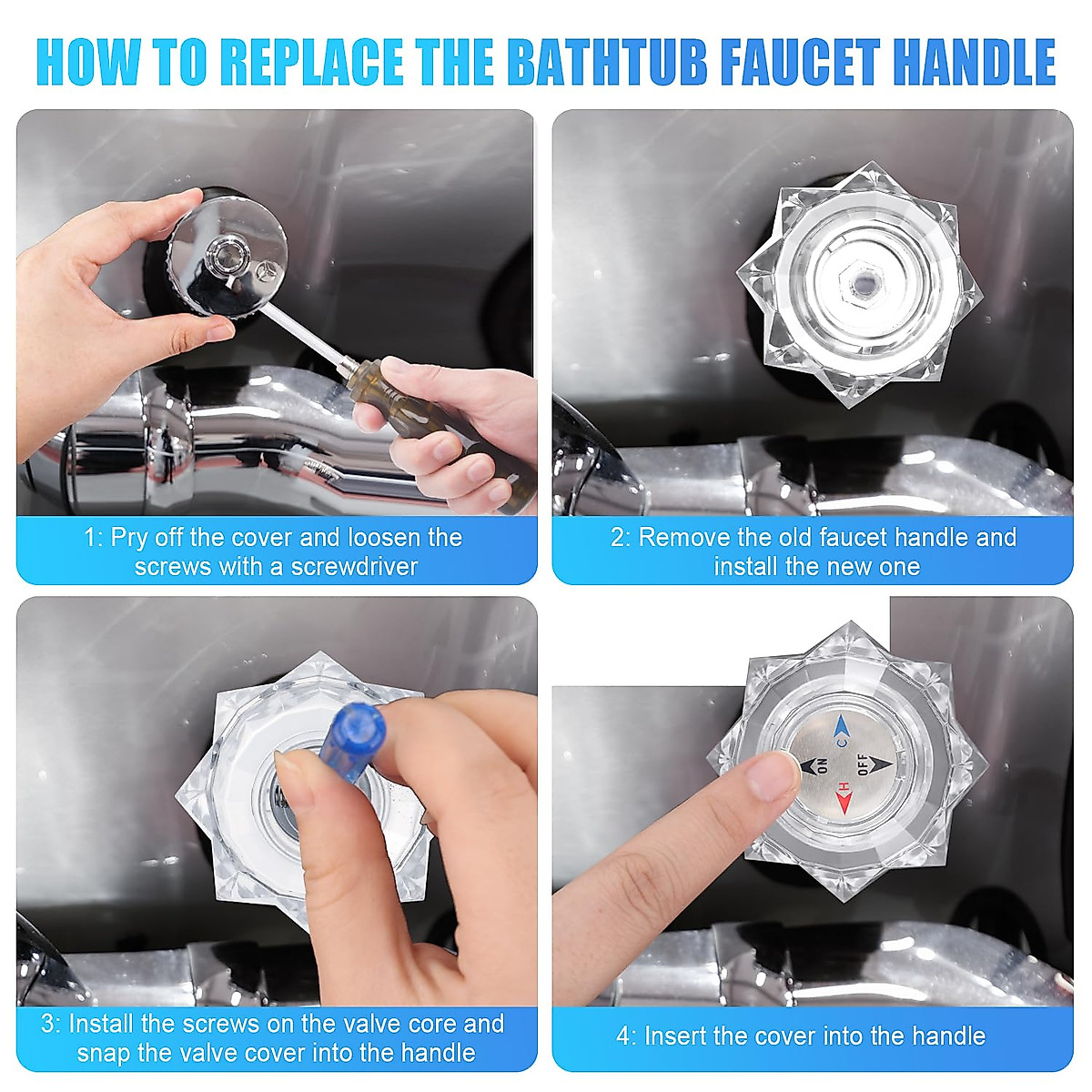 Shower Faucet Handle Replacement, Shower Knob Kit Hot and Cold Bathroom Faucet Knobs Replacement Bathtub Knobs for Delta Peerless