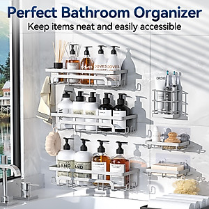 YASONIC Adhesive Shower Caddy, 6 Pack Shower Organizer with Soap Holder - No Drilling, Rustproof Shower Shelves, Shower Organizers and Storage for Inside Shower, Silver