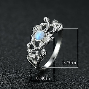 Angol Genuine Moonstone Ring Sterling Silver Leaf Moonstone Ring Statement Band Finger Minimalist Ring for Women with Gift Box (9)