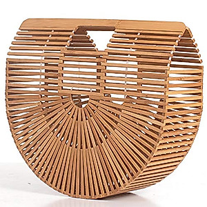 RULER TRUTH Handbag for Women Tote Bamboo Bag by Handmade Straw Bag,Natural Bamboo Purse for Summer Beach (Original, S)