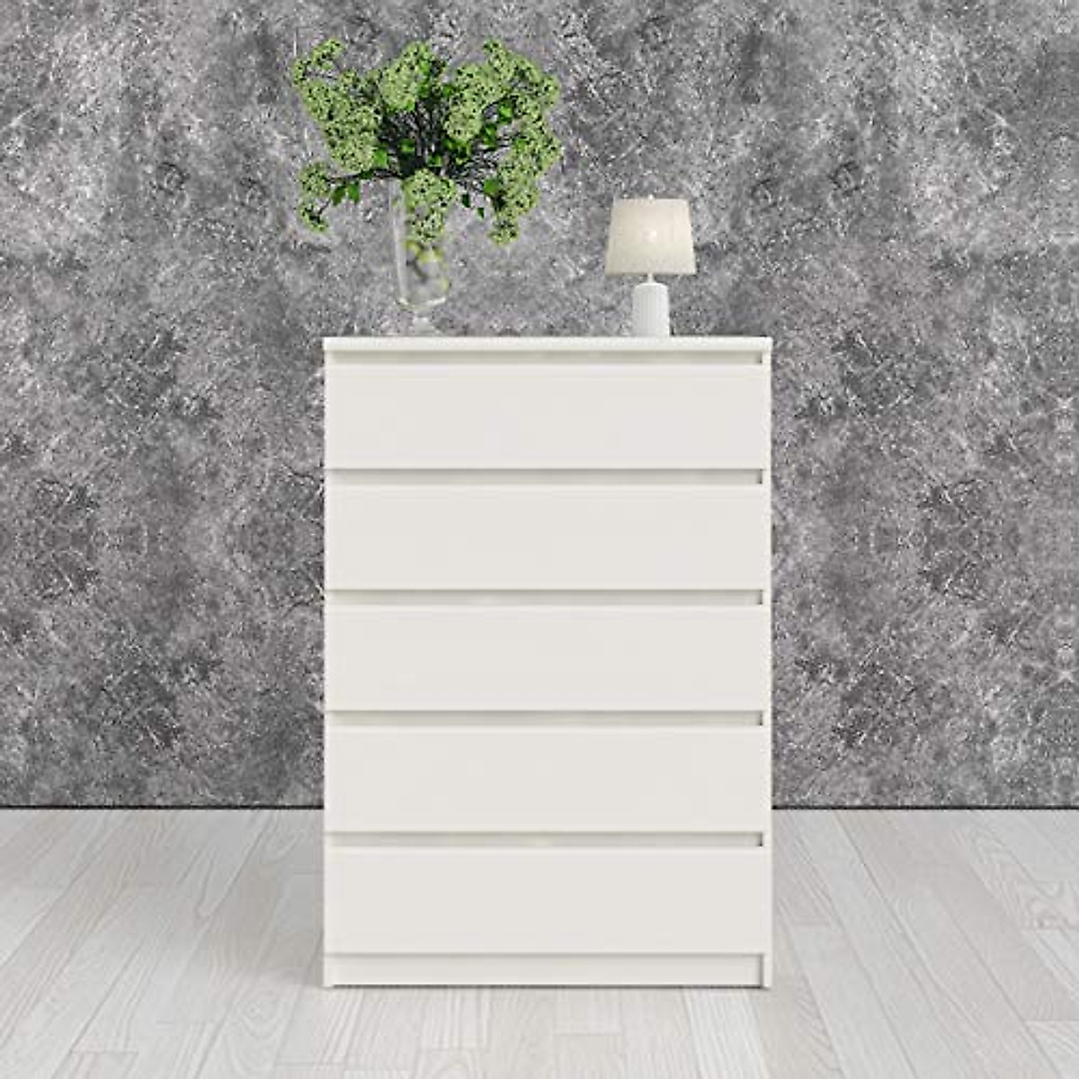 Tvilum 5 Drawer Chest, White Wood Grain