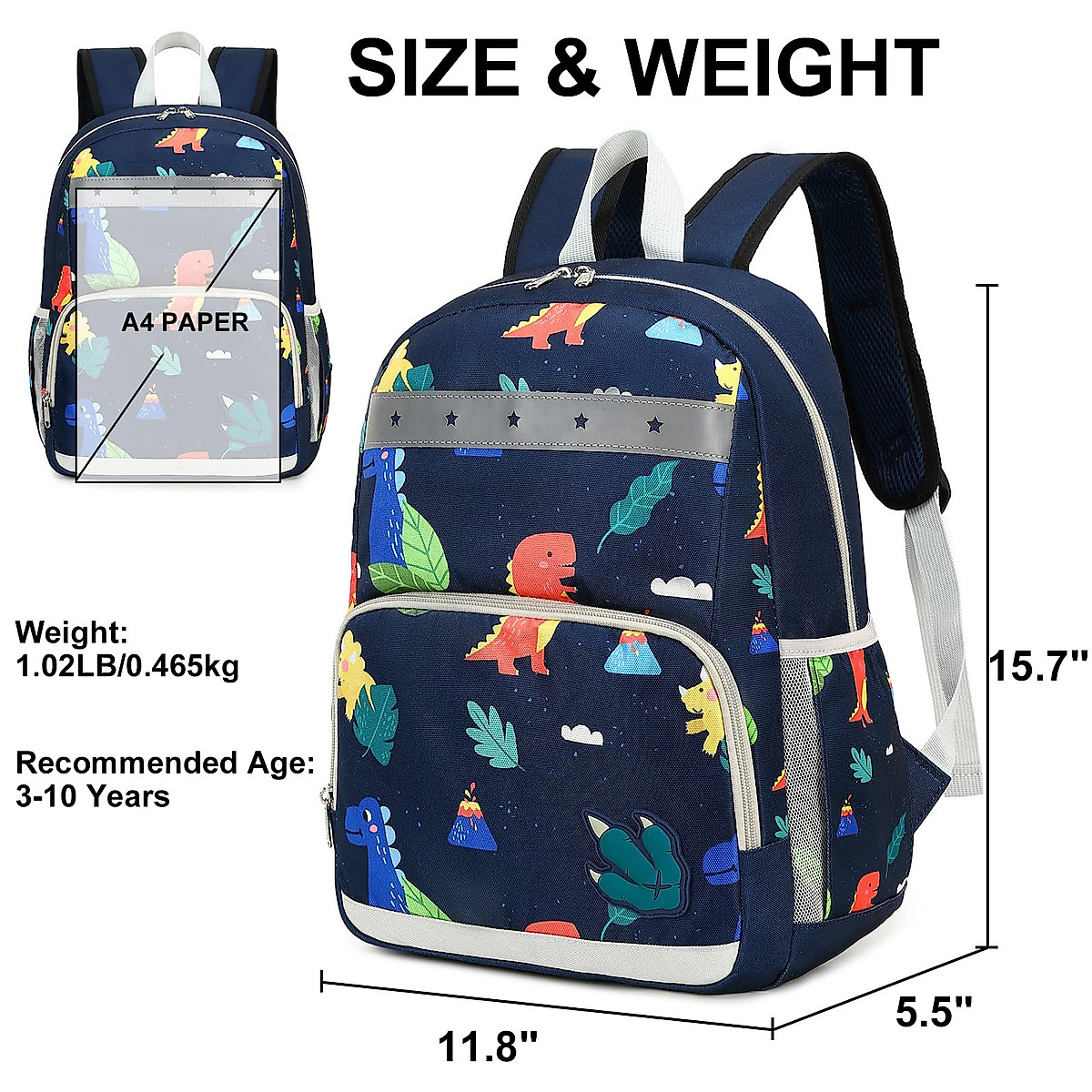 LOIDOU Kids Backpack Boys Kindergarten Preschool Backpacks Toddler School Bag Bookbag 16 Inch Dinosaur Backpacks for Kids 5+