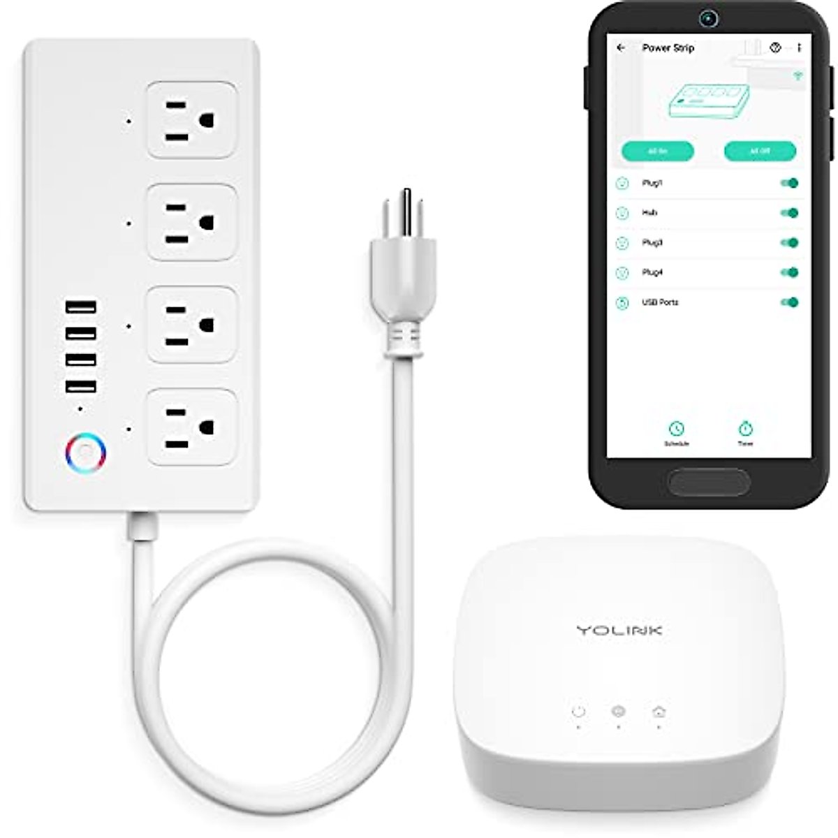 Smart Power Strip, YoLink 1/4 Mile World's Longest Range Power Strip Compatible with Alexa Google IFTTT, Surge Protector Plugs 4 USB Charging Ports + 4 AC Plugs for Multi Outlets - YoLink Hub Included