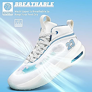 ASHION High Top Mens Basketball Shoes Breathable Non Slip Outdoor Sneakers Cushioning Athletic Gym Running Walking Shoes White