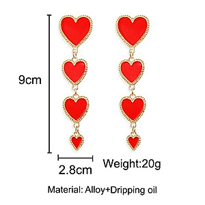 D.Rosse Chic Enamel Interlocking Heart Dangle Earrings Vintage Unique Huge Red Heart Statement Earrings with 4 Hearts for Women Jewelry Valentine Gift (Red)