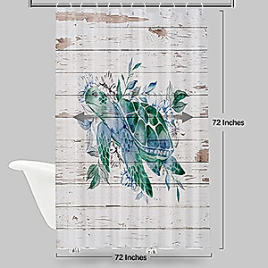 VEGA U Sea Turtle Shower Curtain for Bathroom, Beach Themed Bath Decor with Hooks, 72x72 Inch