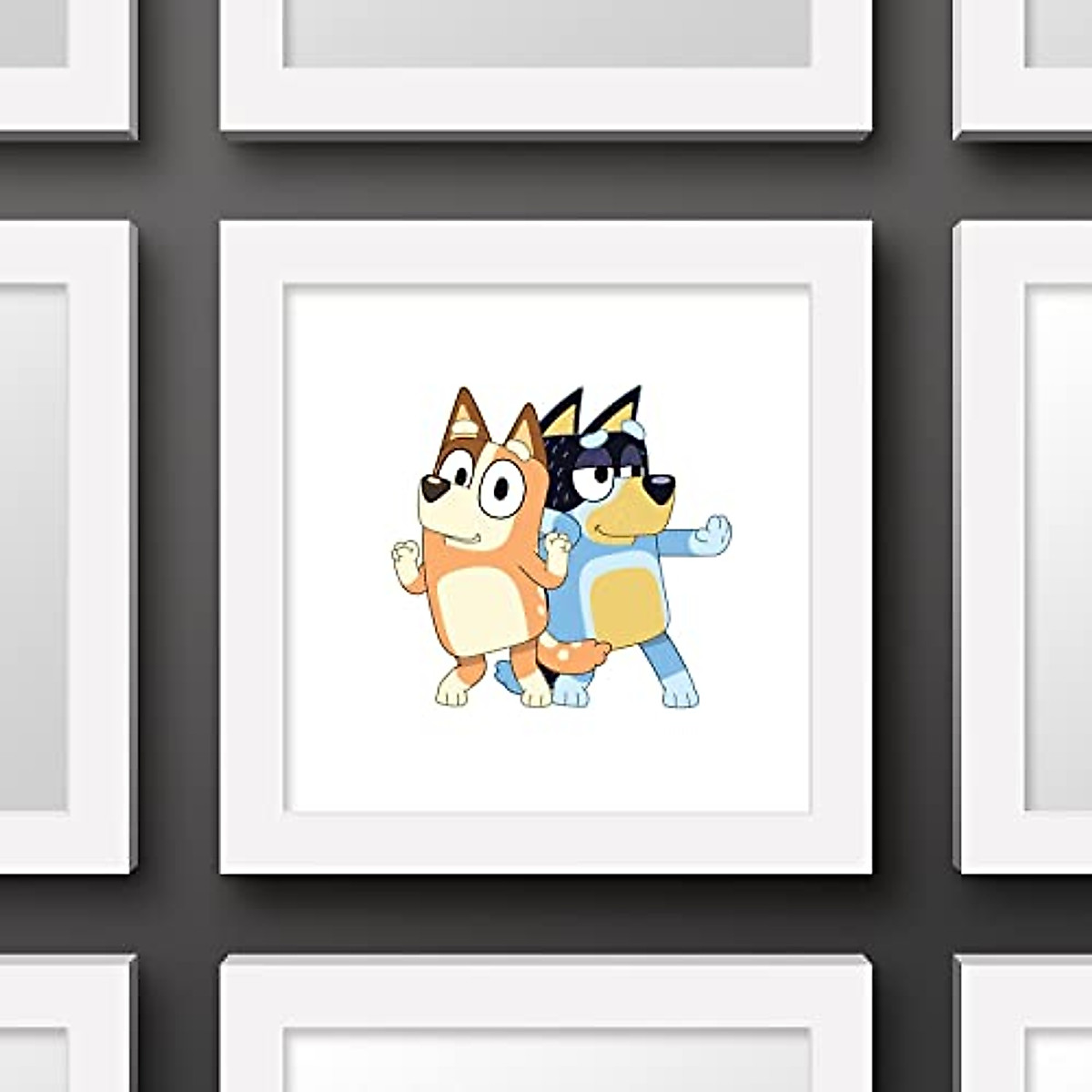 Trends International Gallery Pops Bluey - Bandit and Chilli Graphic Wall Art, White Framed Version, 12'' x 12''