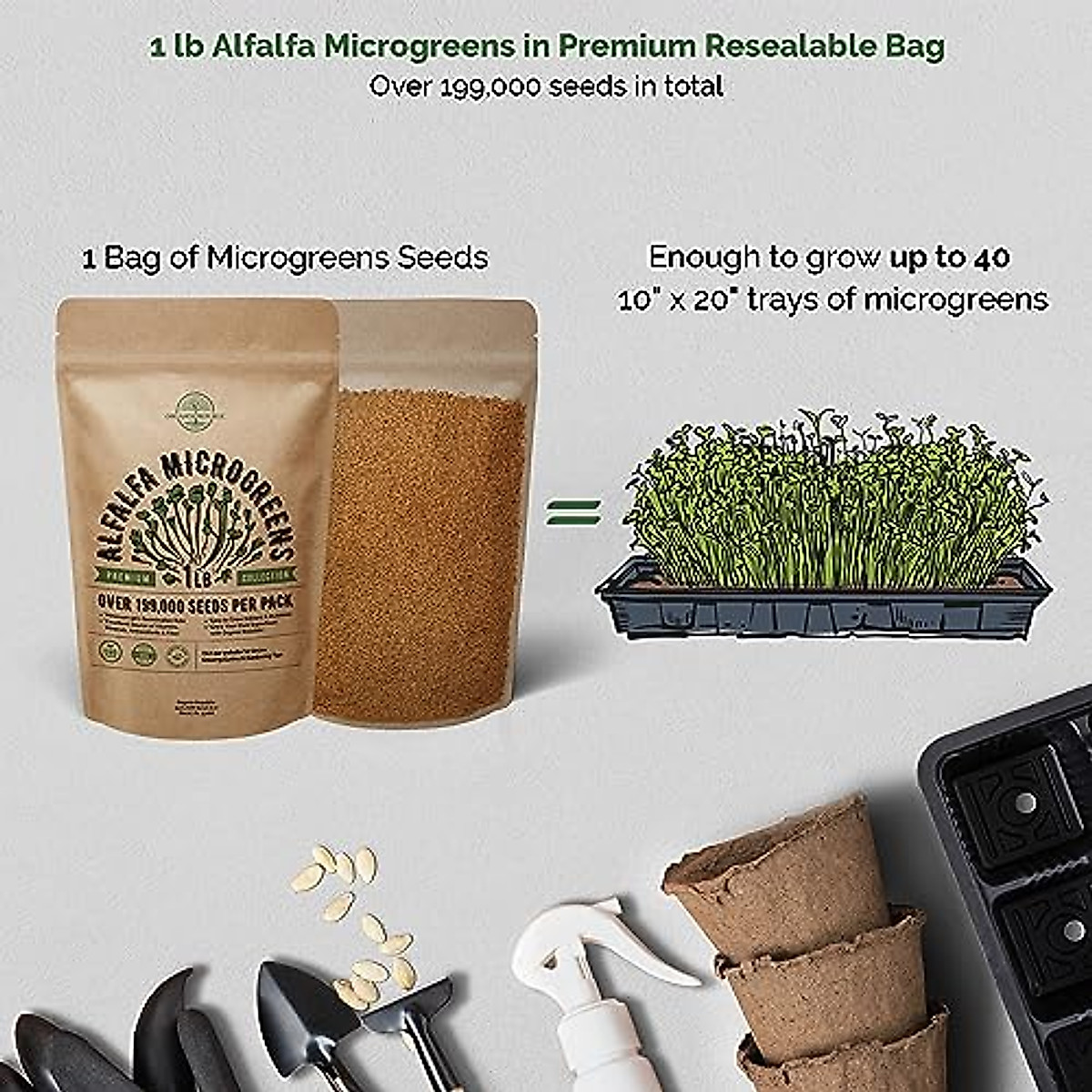 Organo Republic Alfalfa Sprouting & Microgreens Seeds - Non-GMO, Heirloom Sprout Seeds Kit in Bulk 1lb Resealable Bag for Planting in Soil, Coconut Coir, Garden, Hydroponic System