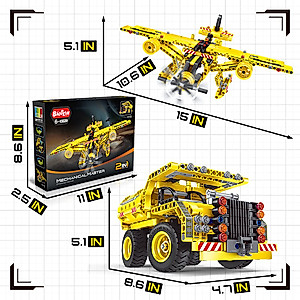 STEM / Building Toy for Ages 5, 6, 7, 8, 9, 10, 11, 12 Years Old Kid, Boy, Girl - 2-in-1 Truck Airplane Take Apart Toy, 361 Pcs DIY Building Kit, Learning Engineering Construction Toy, Ideal Gift